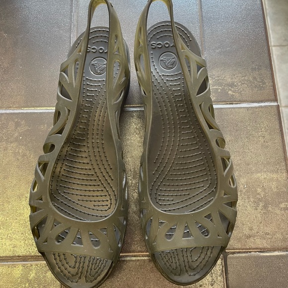 CROCS | Shoes | Crocs Olive Wedge Sandals | Poshmark